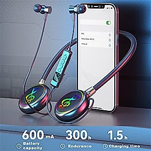 Iuhan Neck-Mounted Wireless Bluetooth 5.3 Headphones,RGB LED Breathing Lamp HiFi Stereo Clear Noise Reduction Earphones,Sports Earbuds in-Ear,Support SD-Card