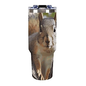 LLUTSNTH 40 Oz Vacuum Tumbler with Deep Blue Handle Leakproof Insulated Tumbler Squirrel in The Tree Stainless Steel Travel Mug with Lid And Straw Coffee Cup Cute Water Bottles Cup Holder Friendly