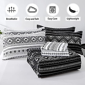 Black Aztec Comforter Set Queen,Boho 7 Pieces Bed in a Bag Comforter Bohemian Bedding Set Soft Microfiber Queen Size(1 Comforter,2 Pillowcases,2 Pillow Shams,1 Flat Sheet,1 Fitted Sheet)