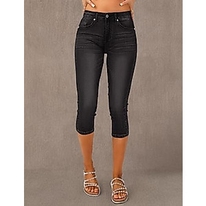 Vetinee Women's Slate Black Summer High Waisted Casual Skinny Slim Fit Stretch Cropped Denim Capri Jeans Size 12/14
