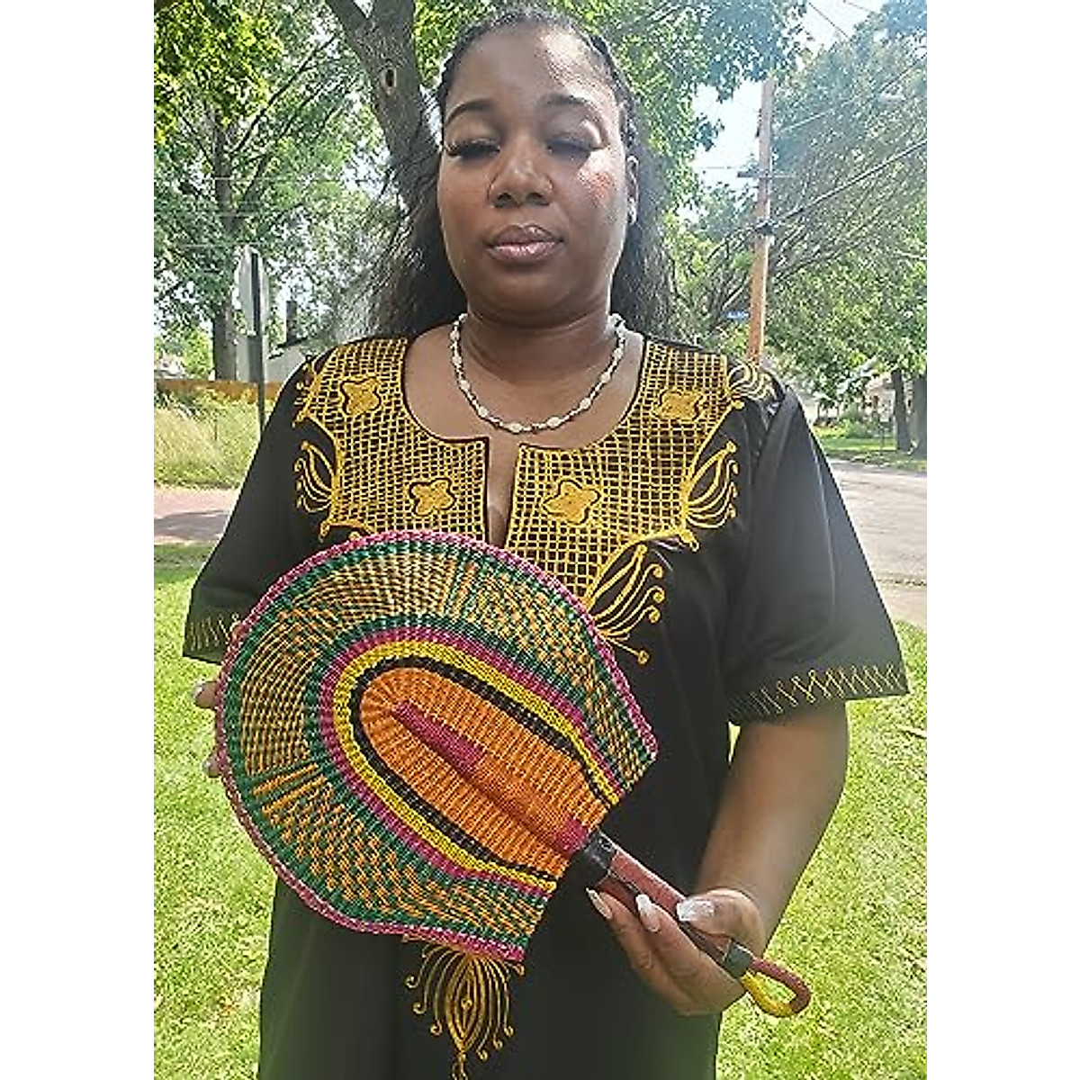Woven African Handheld Fan, African fan, Church fan, Ankara tv fan, Summer fan, Sports Hand Fan for Men and Women. (M 400)