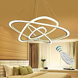 Ziplighting Modern LED Chandelier Pendant Light with 4 Triangle Ring Adjustable Pendant Light Ceiling Fixture Contemporary for Bedroom Living Room Dining Room Kitchen Island with Remote Control