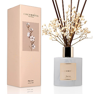 Cocorrína Reed Diffuser Set, 6.7 oz Clean Linen Scented Diffuser with Sticks Home Fragrance Essential Oil Reed Diffuser for Bathroom Shelf Decor, Living Room, Large Room