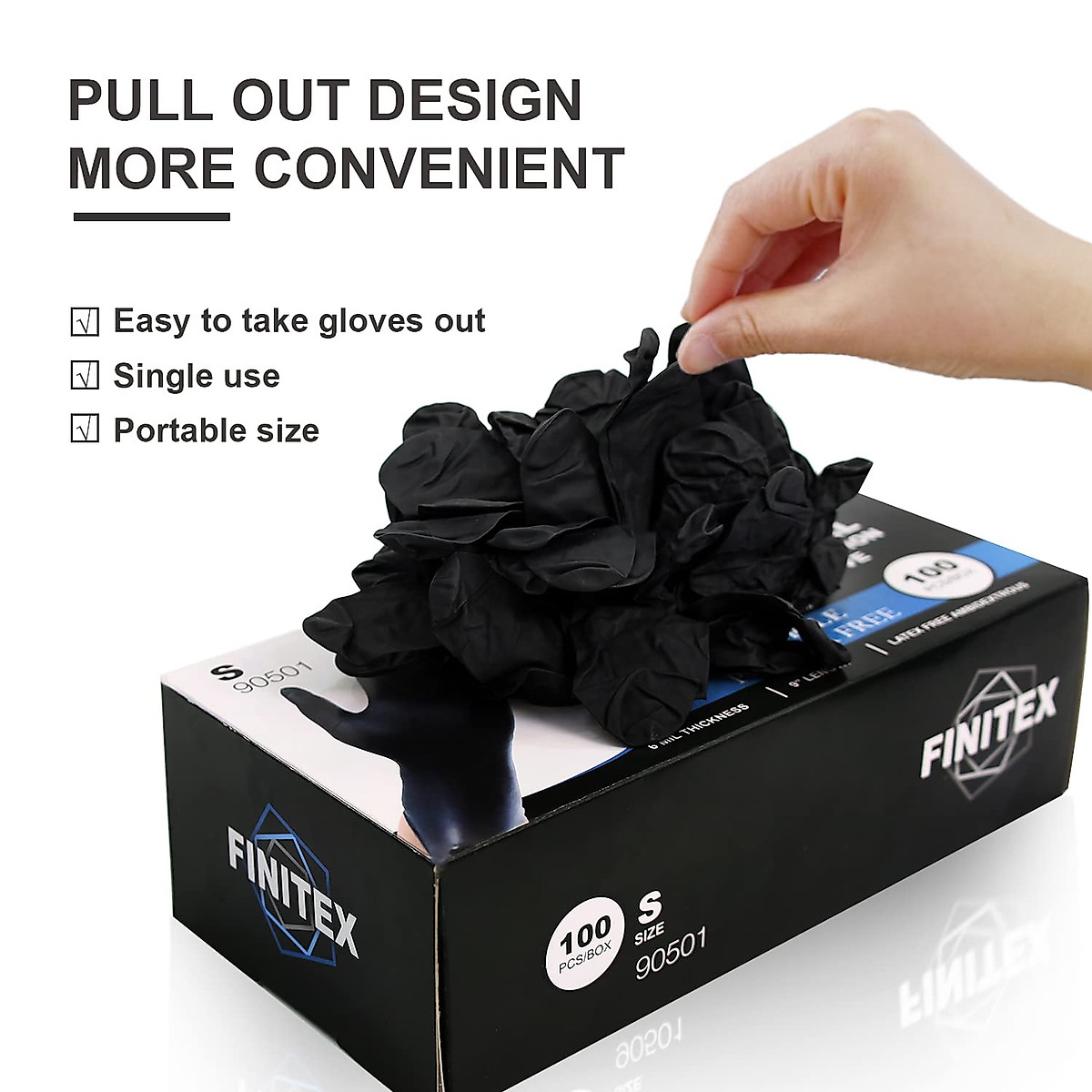 FINITEX Black Nitrile Disposable Medical Exam Gloves - Case of 1000 PCS 6mil Glove Powder-Free Latex-Free Gloves (Small)