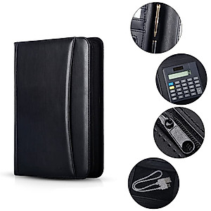 Eshow Leather Portfolio Professional Business Padfolio with Zipper - Interview Resume Notefolio Premium Legal Document Organizer with Card Holder, Writing Pad and File Folders for Men and Women
