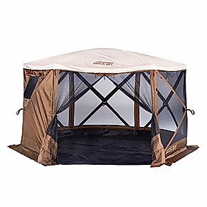 CLAM Quick-Set Escape Sky Camper 11.5 x 11.5 Foot Portable Pop-Up Outdoor Gazebo Screen Tent 6 Sided Canopy Shelter w/Ground Stakes & Carry Bag, Brown