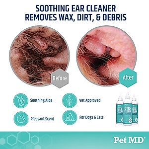 Pet MD Cat & Dog Ear Cleaner - Otic Ear Solution for Dogs - Pet Ear Cleaner - Cat Ear Cleaner Liquid - Cat & Dog Cleaning Supplies - Sugar Cookie Scent - 8 oz.