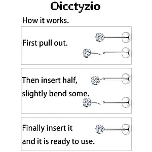 Oicctyzio 20g Threadless Flat Back Push Pin In Opal Nose Rings Studs for Women Men with Flatback 20 Gauge Cartilage Tragus Helix Piercing Jewelry Hypoallergenic Surgical Stainless Steel