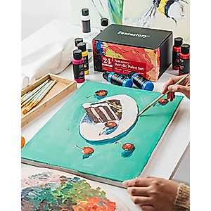 Fantastory Acrylic Paint Set, 24 Classic Colors with 12 Brushes (2oz/60ml), Professional Craft Paint, Art Supplies Kit for Adults & Kids, Canvas/Fabric/Rock/Glass/Stone/Ceramic/Model/Wood Painting