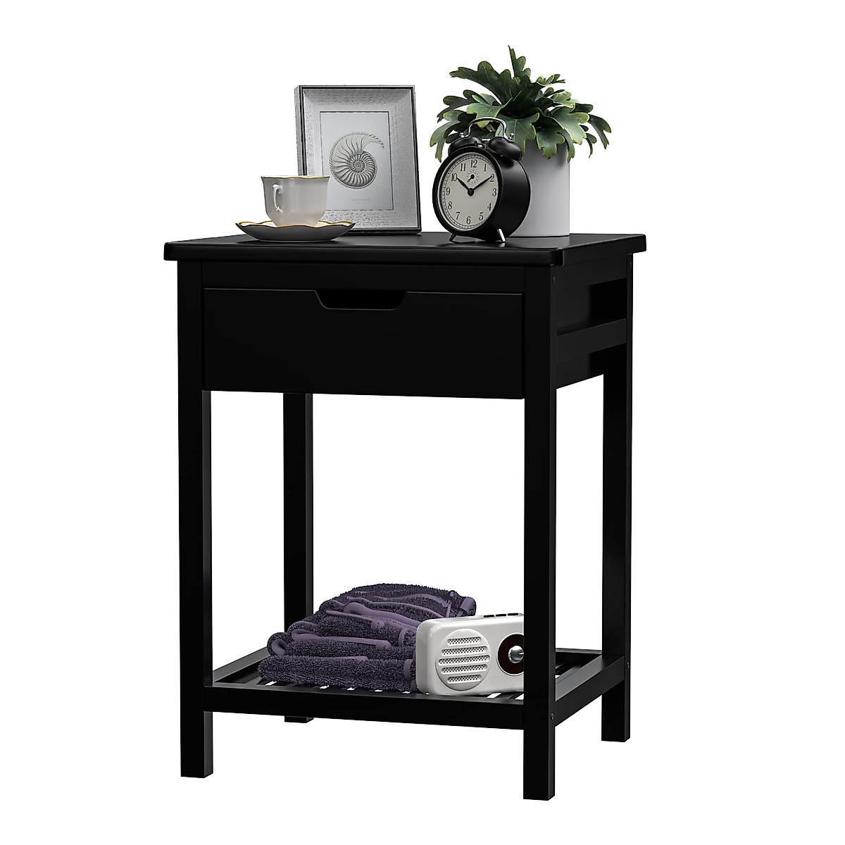 WTZ Nightstand, End Table, Bamboo Night Stand Bedside Table, Side Table with Drawer for Bedroom, Living Room, Lounge, Space Saving, Easy Assembly, NS-538 Black (1, Black)