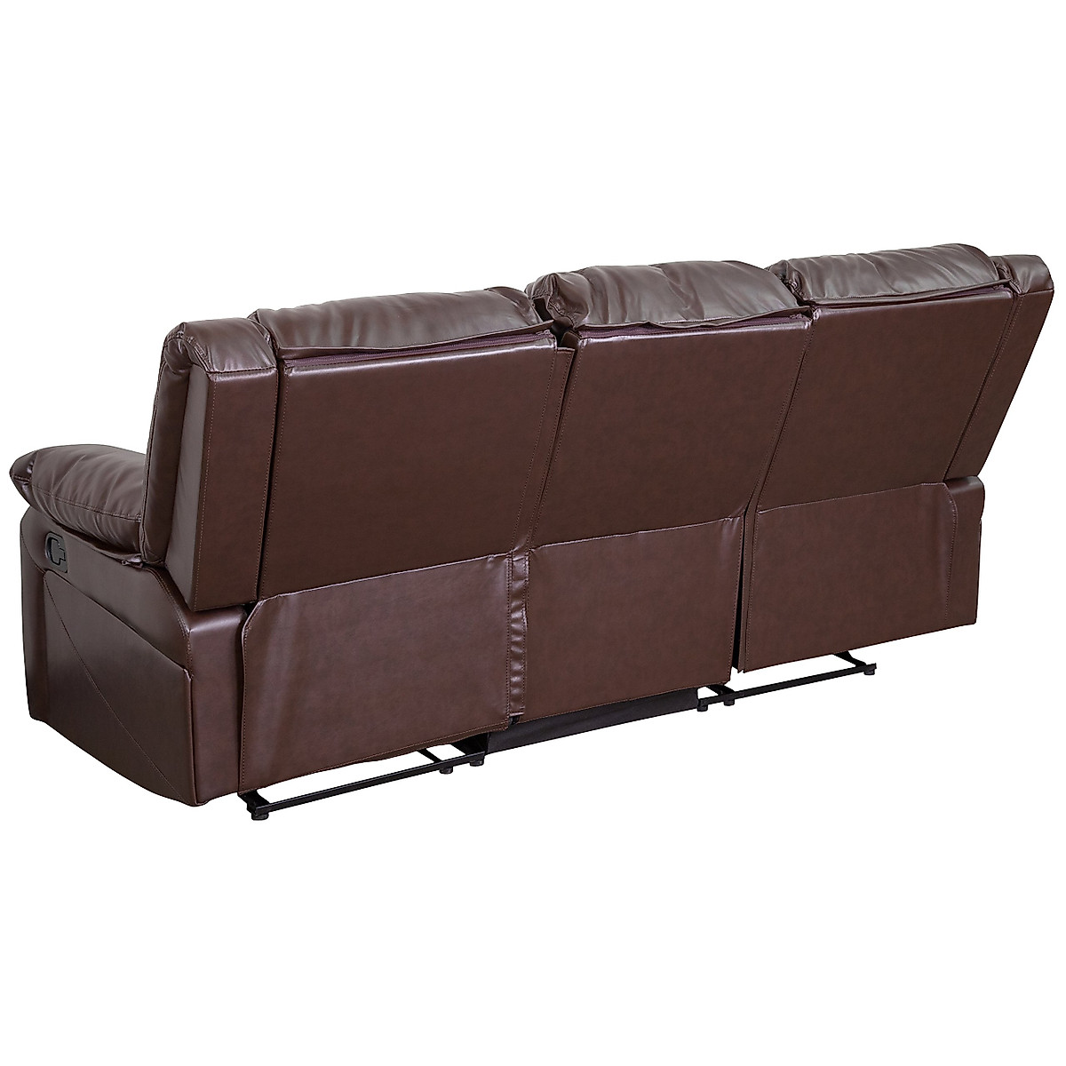 EMMA + OLIVER Brown LeatherSoft Sofa with Two Built-in Recliners