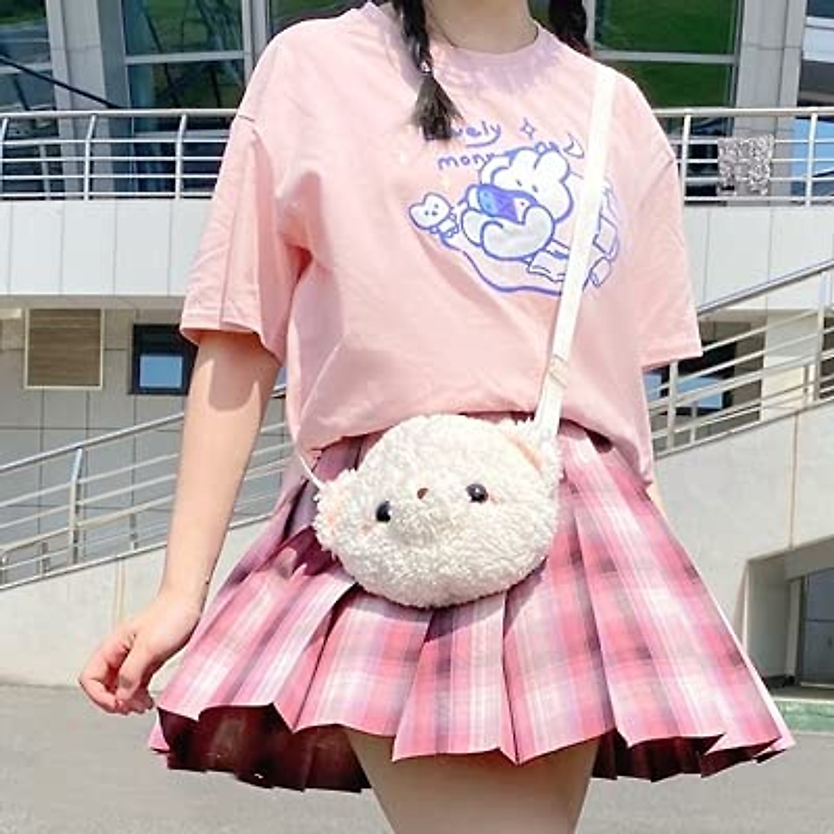 Hipi-shop Bear lolita plush Japanese cute Plush bag Creative shoulder bag Wallet Purse CrossBody bag for women and Girls (Black)