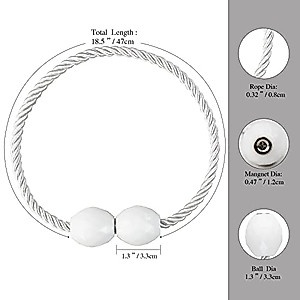 Hangtty 4 Pack Strong Magnetic Curtain Tiebacks Rope Decorative Curtain Tie Backs Magnetic Curtain Holders for Drapes Window Treatment Holdbacks, White