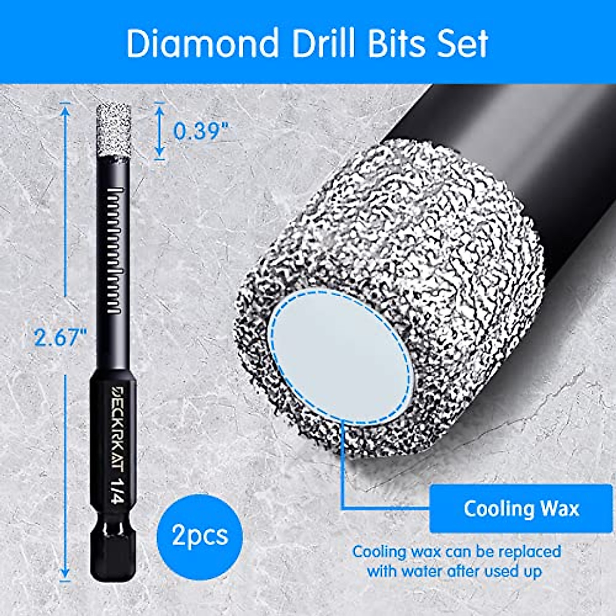 Dry Diamond Drill Bits Set 1/4” Hex Shank Vacuum Brazed 6mm Hole Saws for Porcelain Granite Tile Ceramic Marble for Steady Grips in Most Popular Drills, 2 Packs in Individual Storage Cases