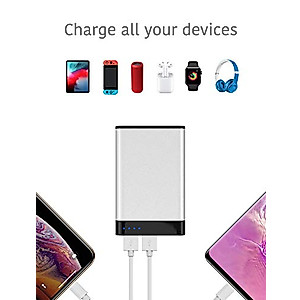 TALK WORKS Portable Charger Power Bank Compatible w/ iPhone 13/Pro/Pro Max, 14/Plus/Pro/Pro Max, 12, 11, XR, XS, X, 8, 7, 6, SE, iPad, Android, Samsung - External Cell Phone Backup Supply (Silver)