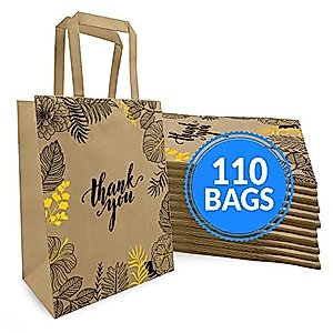 Reli. Paper Bags | 110 Pcs Bulk | 8"x4.5"x10.25" | Paper Thank You Bags | Brown Paper Bags with Handles, Printed | Small Thank You Gift Bags for Guests | Gifts, Wedding, Merchandise, Business
