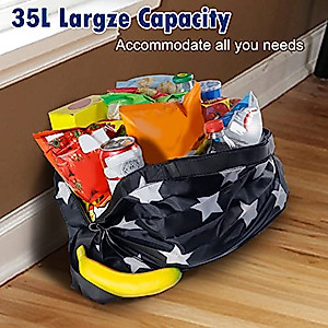 Aosbos Reusable Grocery Bags Foldable Shopping Bag with Zipper Portable Duffle Bag for Travel Packable Large Utility Tote Bag Gym Backpack for Women Men, Black Star