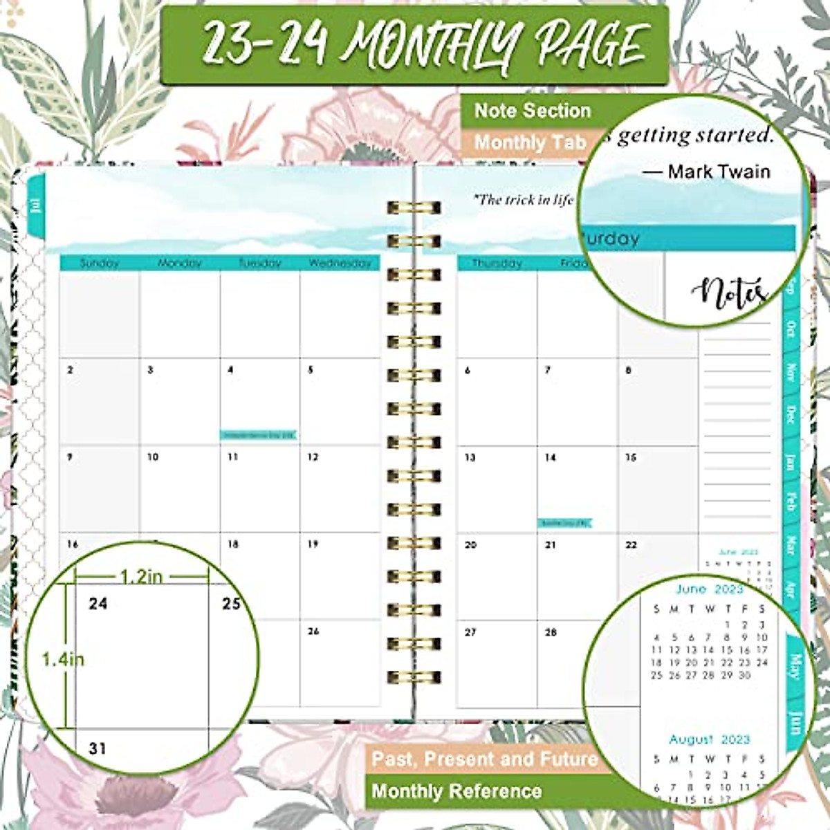 2023-2024 Planner – Jul 2023 – Jun 2024, Weekly ＆ Monthly Academic Planner 2023-2024, 6.4" x 8.5" with Tabs, Flexible Hardcover, Thick Paper, Strong Binding, Back Pocket, Inspirational Quotes ＆ Notes