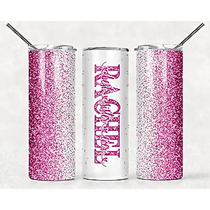 Personalized Insulated 20oz Tumbler | Stainless Steel Insulated Cup | Travel Cup | Double Wall Coffee Cup for Hot and Cold Drinks | Rose Pink Glitter Effect with Name