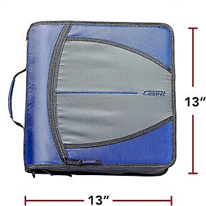 Case-it Mighty Zip Tab Zipper Binder, 3" O-Ring with 5-Color tabs, Expanding File Folder and Shoulder Strap and Handle, D-146- Midnight Blue