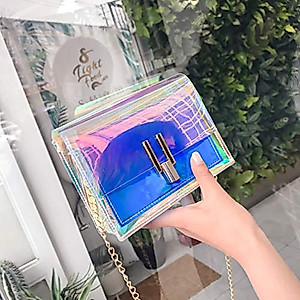 VALICLUD Holographic Clear Crossbody Chain Purse Transparent Iridescent Shoulder Handbag Small Jelly Tote Bag for Women