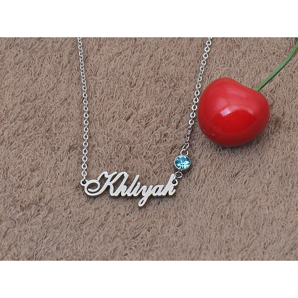 GR35Z9 Customized Silver Name Necklace with Dainty Birthstone for her Jennie