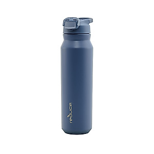 REDUCE 32 oz Hydrate Pro Stainless Steel Insulated Water Bottle - Flip Top Leak-Proof Lid, Dishwasher Safe, BPA-Free, Dual Wall Vacuum, Keeps Drinks Cold for 48 Hrs, Cup Holder Friendly - Mineral Blue