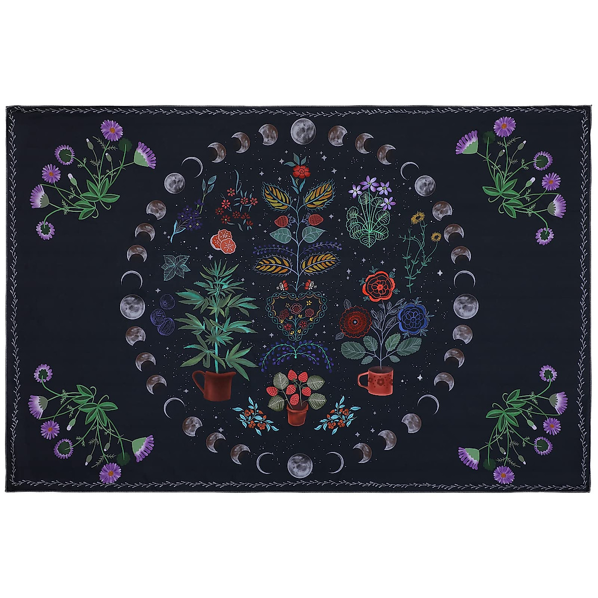 Botanical Moon phase Tapestry,Floral Plants Tapestry Wall Hanging Decor Moonlit Garden Wall Hanging Decor Mysterious Tapestry present Art Wall Hanging for Home Decor, 39.4 x 59.1 Inches