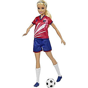 Barbie Soccer Fashion Doll with Blonde Ponytail, Colorful #9 Uniform, Cleats & Tall Socks, Soccer Ball 11.5 inches