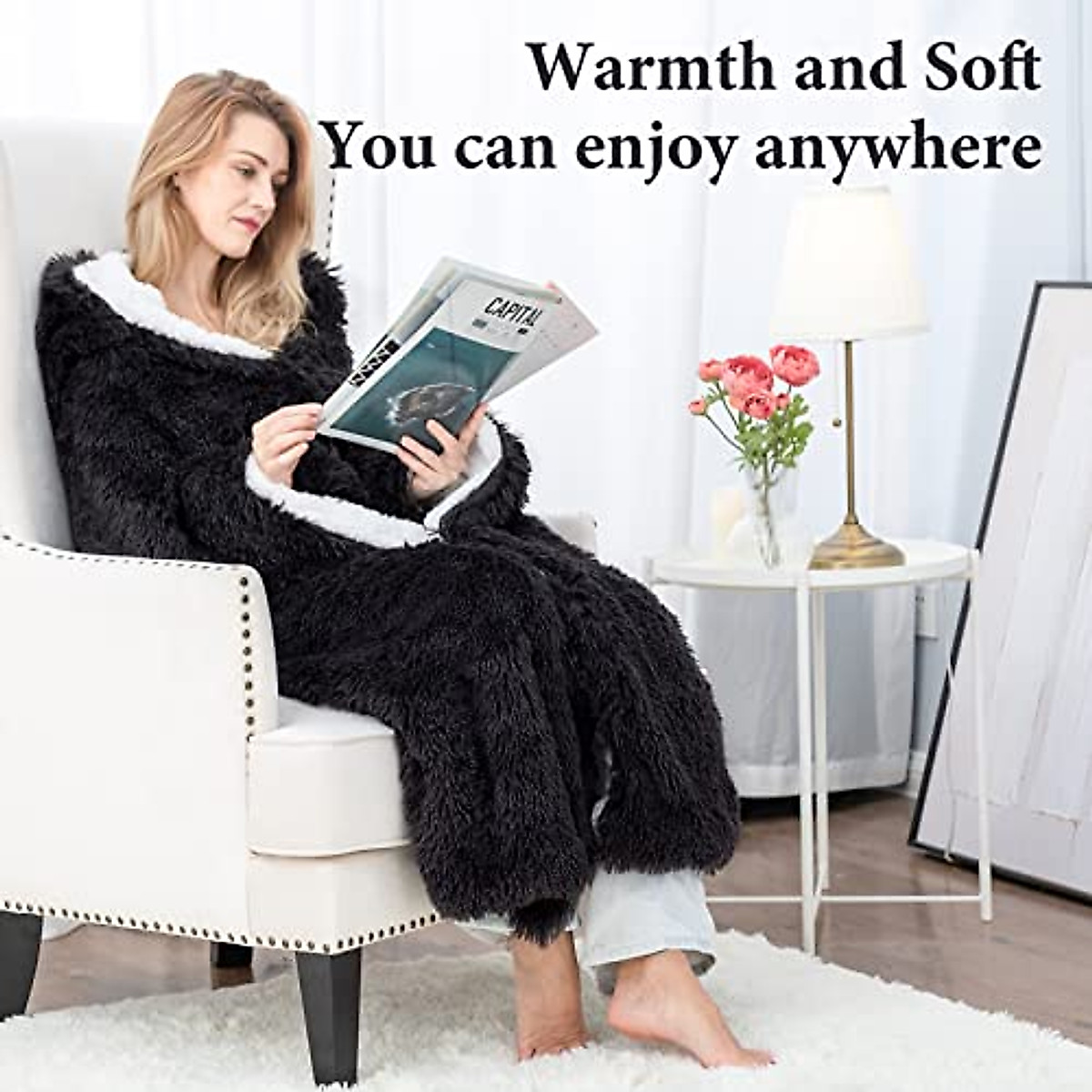 VK Living Wearable Blanket Hoodie Cat Wearable Hooded Blanket Adult, Sherpa Fleece Wearable Blanket, Super Soft Warm Fuzzy Oversized Wearable Hooded Blanket for Sofa Bed Camping