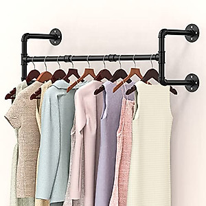Industrial Pipe Clothing Rack Wall Mounted - Folews 48.8 Inch Wall Clothing Rack Garment Rack for Hanging Clothes Coats Laundry Room Organizer Storage Hanger Shelf Space Saving
