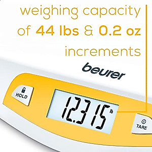 Beurer BY80 Digital Baby Scale, Infant Scale for Weighing in Pounds, Ounces, or Kilograms up to 44 lbs, Newborn Scale with Hold Function, Pet Scale for Cats and Dogs