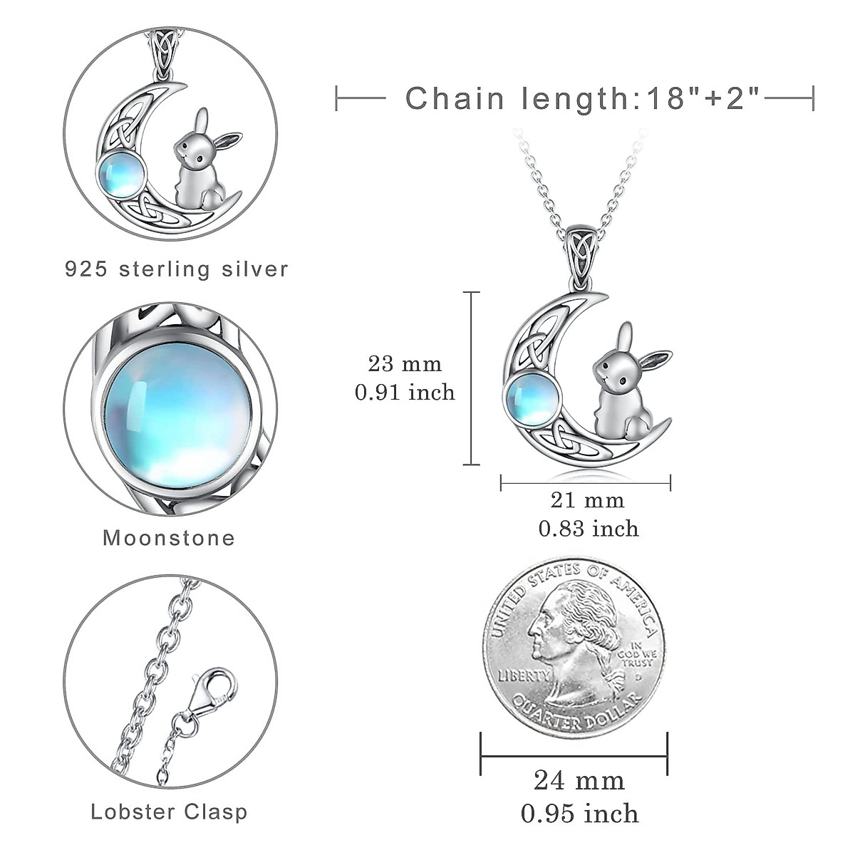 SCZKLAQ Moonstone Bunny Necklace for Women 925 Sterling Silver Rabbit Necklace Easter Bunny Jewelry for Women Bunny Gifts