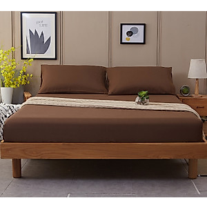 SONORO KATE Bed Sheet Set Super Soft Microfiber 1800 Thread Count Luxury Egyptian Sheets 18-Inch Deep Pocket Wrinkle-4 Piece(Full XL Brown)