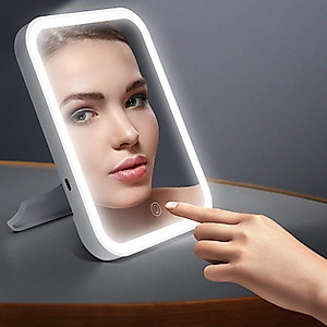 FQYYDD Illuminated Makeup Mirror Led Makeup Mirror Folds Portable Small Mirror
