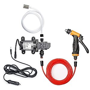 Bang4buck Portable Intelligent Electric Pressure Washer Pump 100W 160 PSI 12V Portable Pressure Powerful Washing Kit with 21.3 Feet PVC Hose for Home, Car, Garden, Projects(100 W-Black Hose)