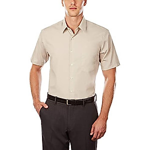 Van Heusen Men's Short Sleeve Dress Shirt Regular Fit Poplin Solid, Stone, 18.5" Neck