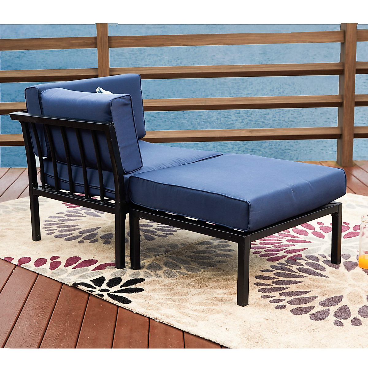 LOKATSE HOME 2 Piece Outdoor Patio Furniture Loveseat Couch with Corner Sofa and Metal Steel Frame Ottoman, Blue