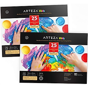 ARTEZA 12x16 Inches Finger Paint Paper Pad, Pack of 2 Finger Pads, 25 Sheets Each, 54lb/80gsm Drawing Pad for Kids