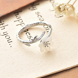 Jewever 925 Sterling Silver Original Sakura Open Tail Ring Adjustable White Shell Carving Flower For Women Jewelry Gift