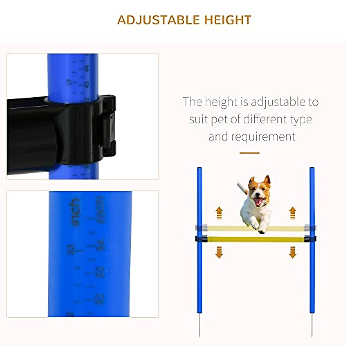 PawHut 4PC Obstacle Dog Agility Training Course Kit Backyard Competitive Equipment- Blue/Yellow