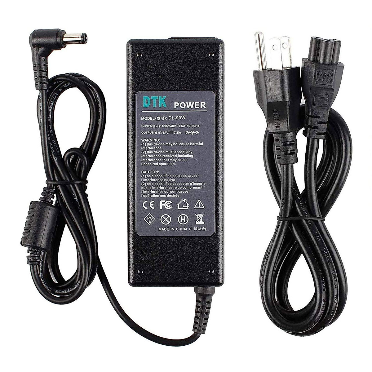 DTK AC Adaptador Cargador Fuente de alimentación Cable de alimentación para monitores LCD TFT, Salida de TV, dvdtvs, y Otros Equipos: 12V 5A 6A 7.5A Tamaño: 5.5mm X 2.5mm
