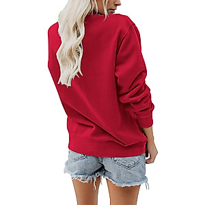 Womens Casual Crewneck Sweatshirts Long Sleeve Loose Fit Soft Pullover Tops Red