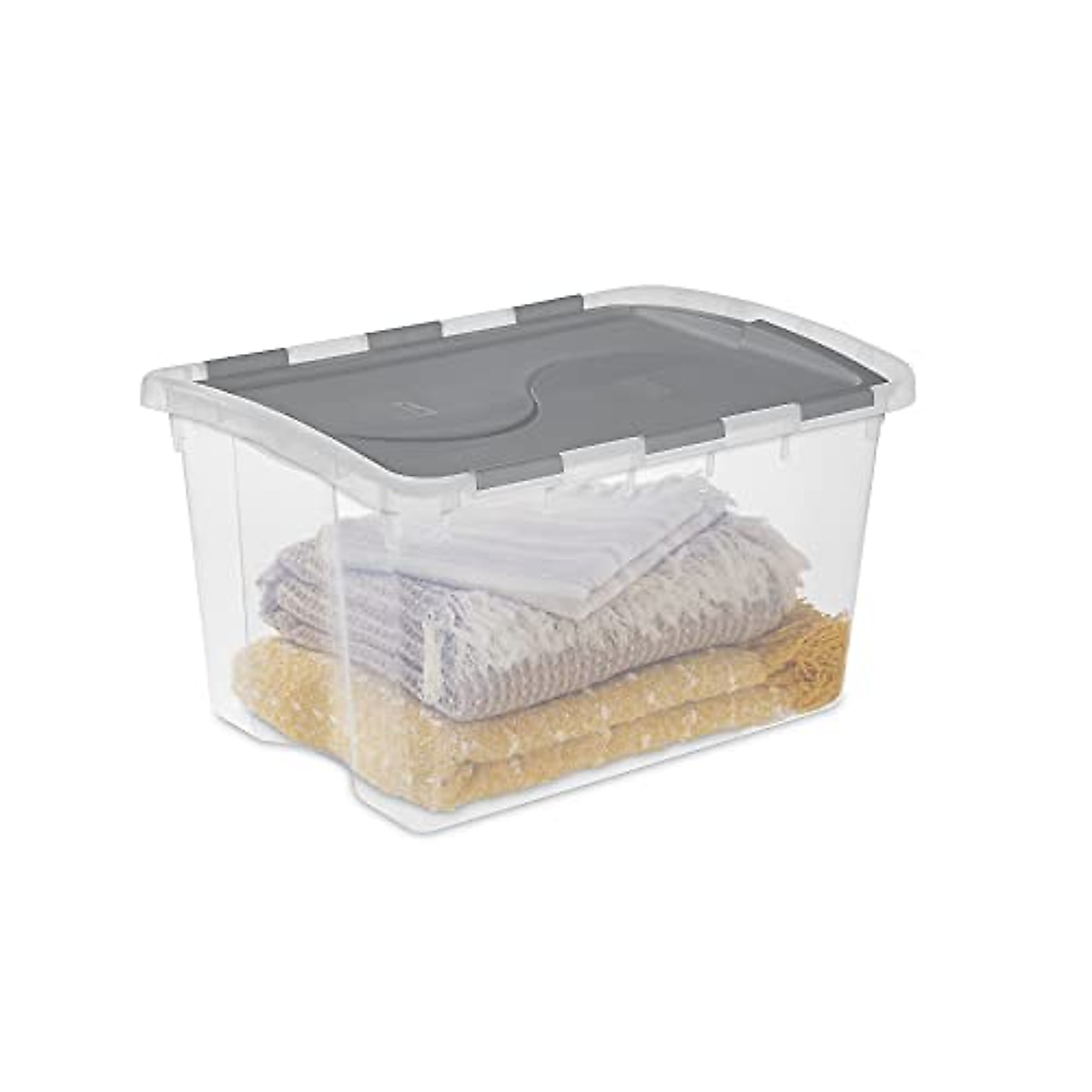 QTIQ 48 Qt. Hinged Lid Storage Box Plastic, Titanium, Set of 6