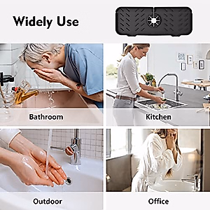 Silicone Faucet Mat for Kitchen, Sink Splash Guard, Bathroom Faucet Water Catcher Mat, Sink Draining Pad Behind Faucet, VENMATE Keep Drying Kitchen Accessories (Black (14.6" x 5.5"))