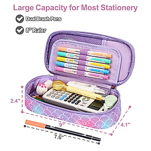 BrainyBees Pencil Case for Girls - Cute Pencil Case for Kids Special Pencil Pouch for Girls Sparkly Kids Pencil Box Pencil Bag for School, Pencil Case Only (Glitter Purple, Mermaid)