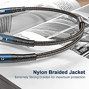 EMK Headphone Splitter 3.5mm TRRS Stereo Audio Y Splitter Extension Cable Nylon-Braided 4-Pole Male to 2Female Dual Headphone Jack Adapter for Phone, PS4, Switch, Tablet, Laptop (12inch/30cm)