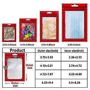 YOTOZU 100-Pack Resealable Ziplock Food Storage Bag Aluminium Foil Mylar Smell Proof Plastic Flat Clear Window Packaging Pouch for Party Favor Food Candy Jewelry Lip Gloss Optional Multi Color