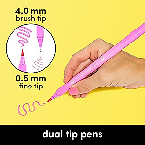 PAPERAGE Dual Tip Brush Pens (4.0mm Brush Tip + 0.5mm Fine Tip), Pastel, 6 Pack Dual Tip Brush Pen Set for Drawing, Hand-Lettering, Calligraphy, Journaling and More