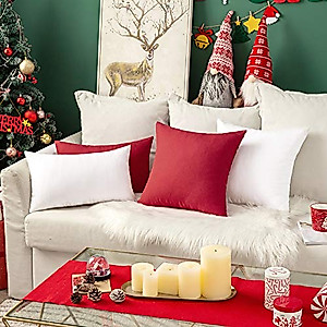 MIULEE Christmas Pack of 2 Decorative Outdoor Solid Waterproof Throw Pillow Covers Linen Garden Farmhouse Cushion Cases for Patio Tent Balcony Couch Sofa 12x20 inch Red